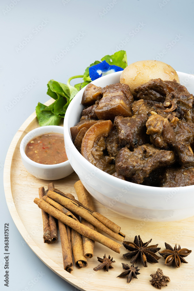 Braised pork belly in a bowl, a famous Thai food called Pa-Lo Thai ...