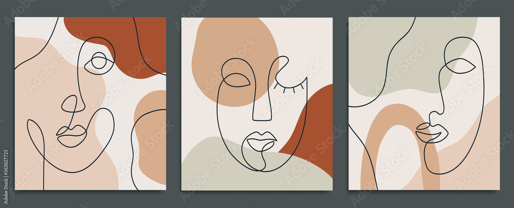 Abstract backgrounds with minimal shapes and line art faces. Esp10 ...