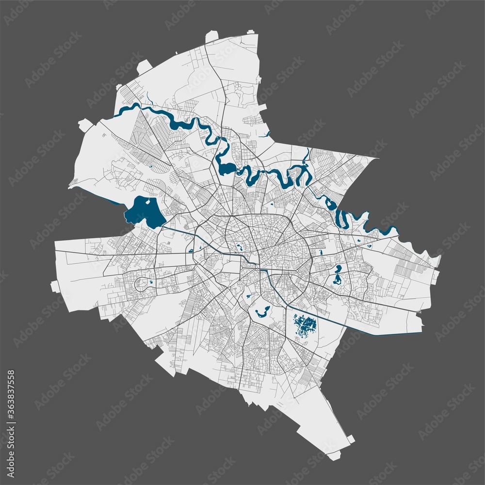 Bucharest map. Detailed map of Bucharest city poster with streets ...