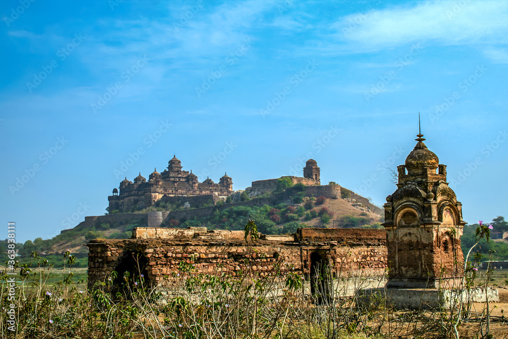 View of Datia Palace. Also known as Bir Singh Palace or Bir Singh Dev ...