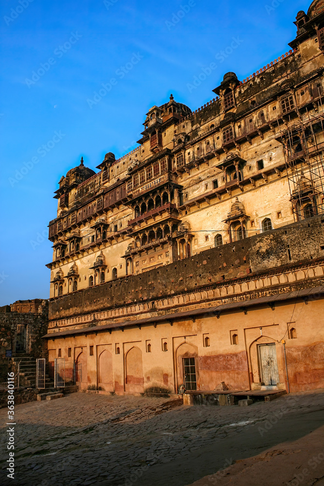 View of Datia Palace. Also known as Bir Singh Palace or Bir Singh Dev ...