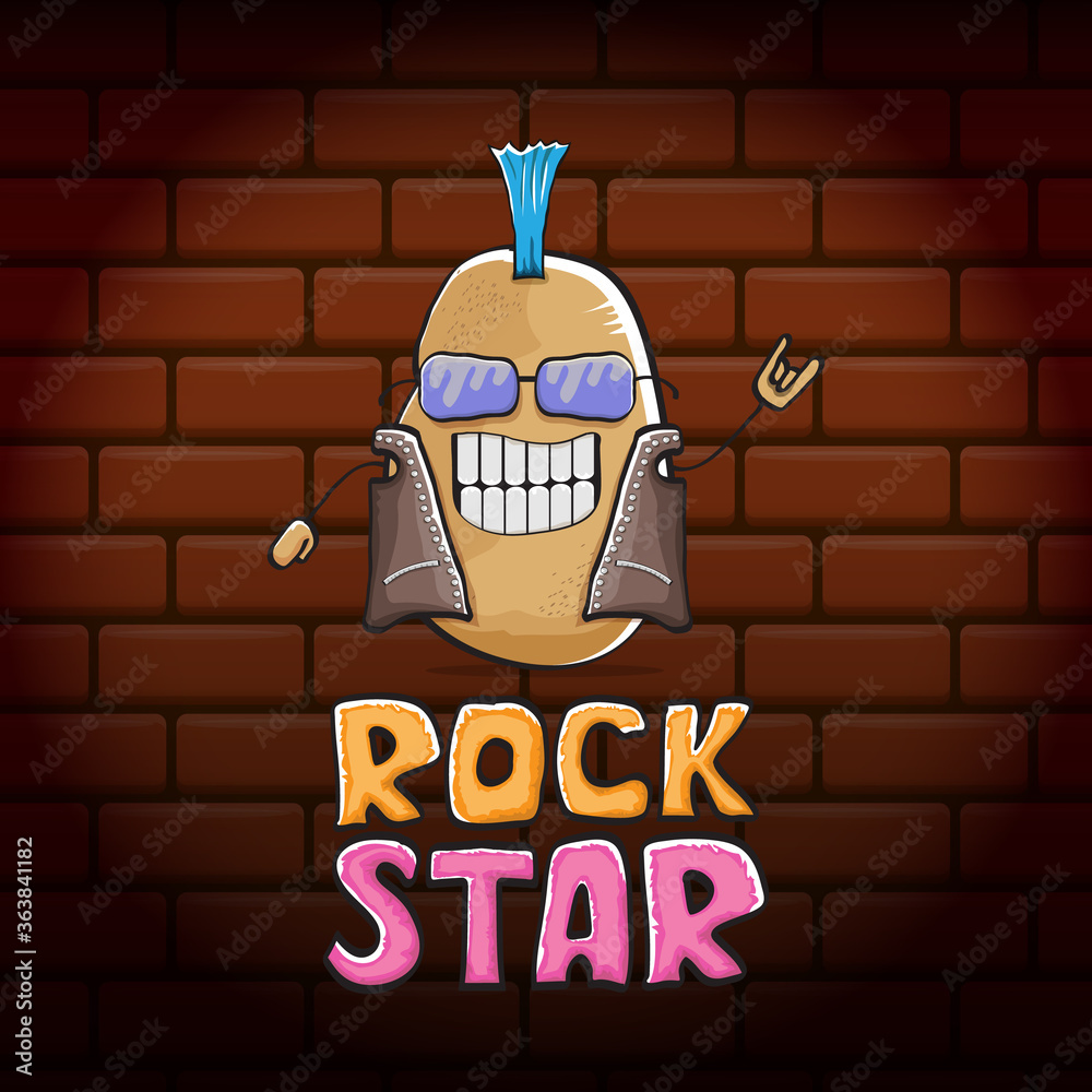 vector funny cartoon cute brown punk rock star potato character with ...