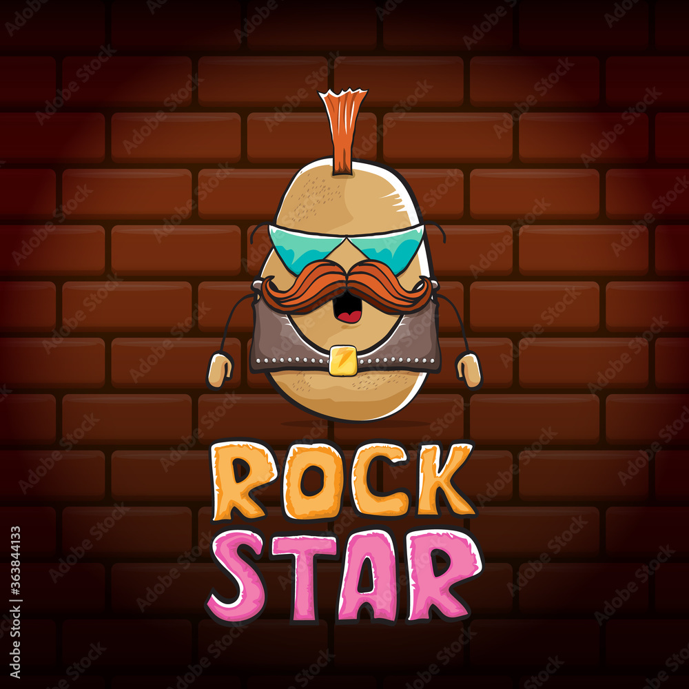 vector funny cartoon cute brown punk rock star potato character with ...