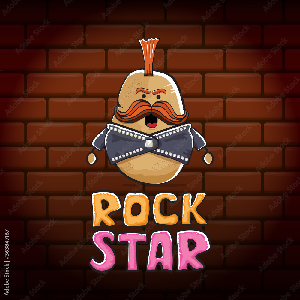 vector funny cartoon cute brown punk rock star potato character with ...