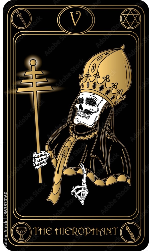 The Hierophant. The 5th card of Major arcana black and gold tarot cards ...