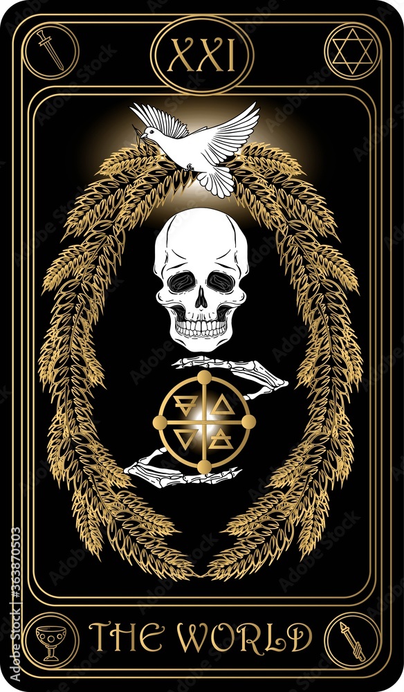 The world. The 21st card of Major arcana black and gold tarot cards ...