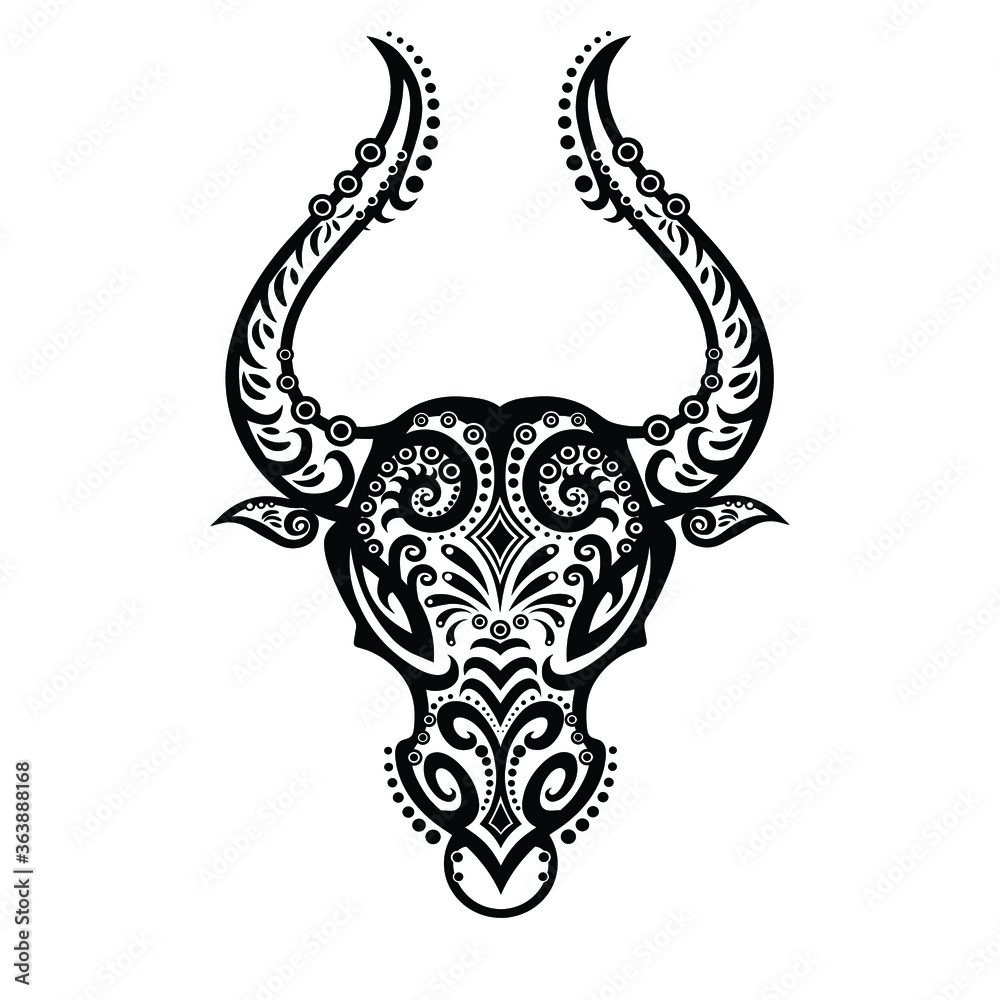 The bull in the ethnic style. Indian motifs. Vector graphics for ...