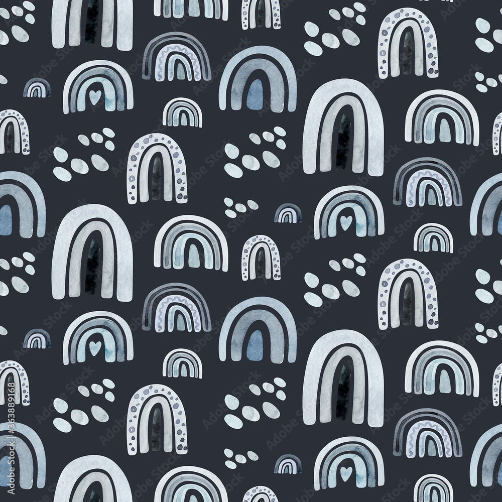 Watercolor kids rainbow seamless pattern. Scandinavian hand-painted ...