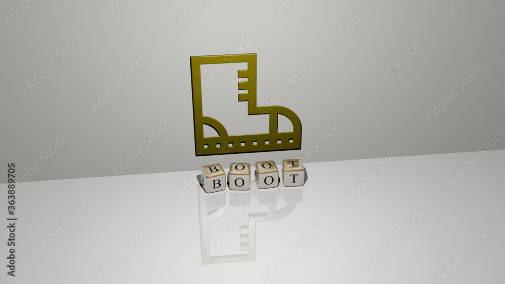 Illustrazione Stock 3D representation of BOOT with icon on the wall and ...
