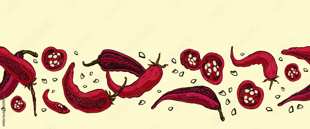 Vetor de Seamless pattern. A border made from pods of red hot chili ...