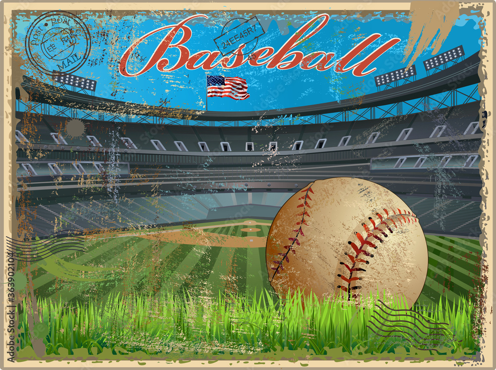 Baseball vintage retro postcard Baseball stadium Stock Vector | Adobe Stock