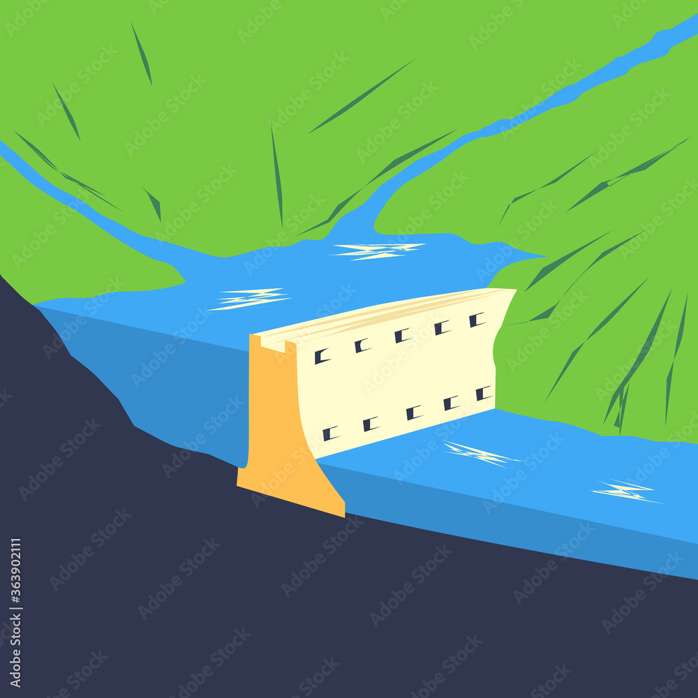 Cross section of a conventional hydroelectric dam Stock Vector | Adobe ...