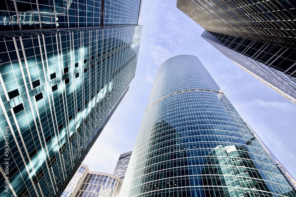 Office towers in the business city center. Corporate Skyscrapers in the ...