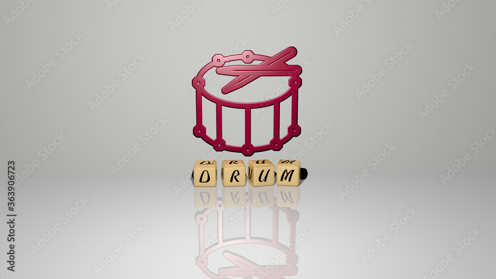3D graphical image of DRUM vertically along with text built by metallic ...