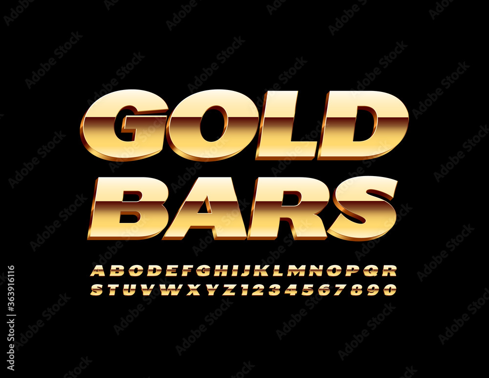 Vector premium sign Gold Bars. 3D Glossy Font. Elite Alphabet Letters ...