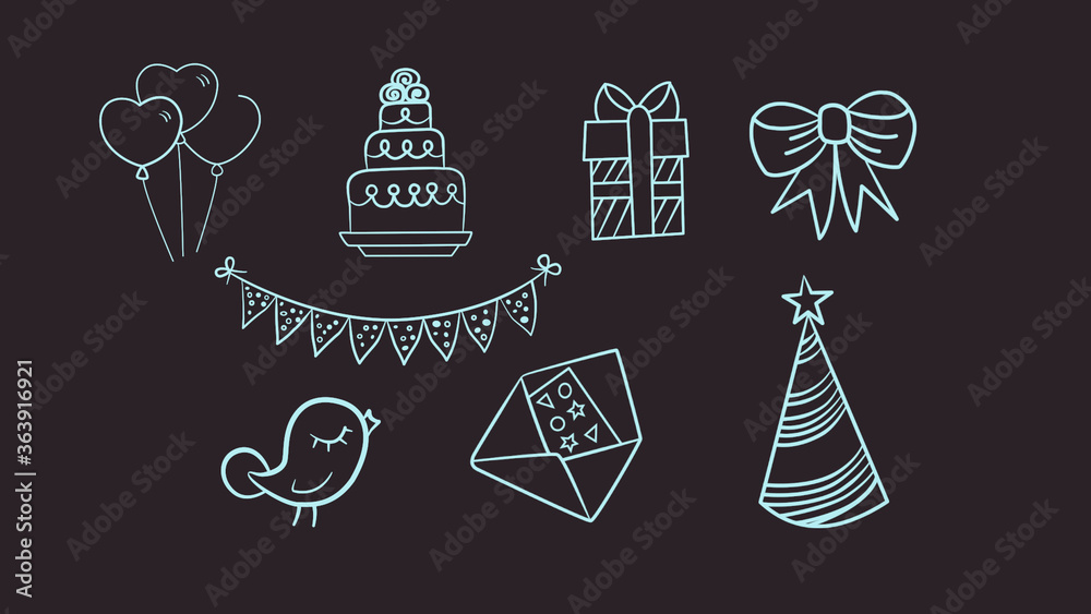Birthday Hand Drawn Elements Overlay Stock Template | Adobe Stock