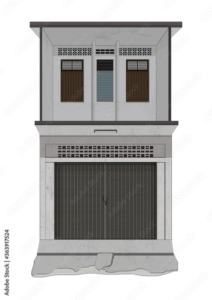 2 story concrete commercial building , tenement houses , street ...