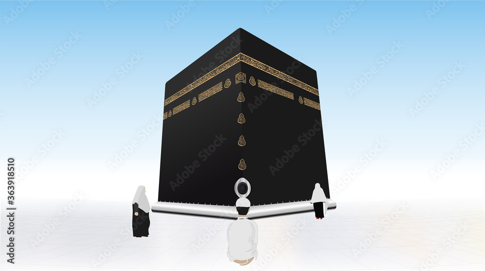 Kaaba vector in the grand mosque in mecca with people prayer in Kaaba ...