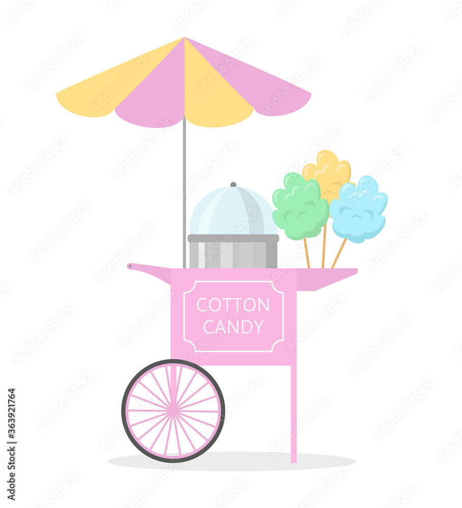 Cartoon cotton candy cart, street food. Stock Vector | Adobe Stock