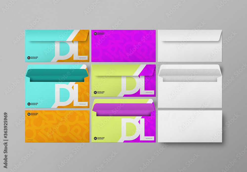DL Envelopes Mockup Set Stock Template | Adobe Stock