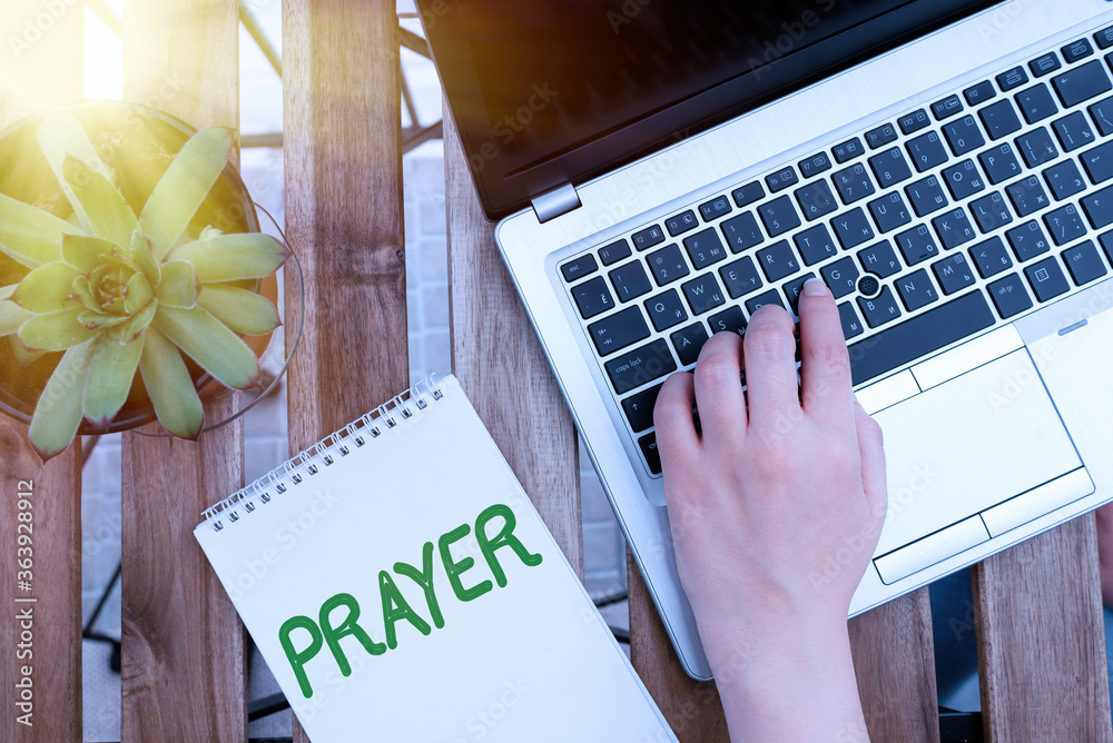 Text sign showing Prayer. Business photo showcasing solemn request for ...