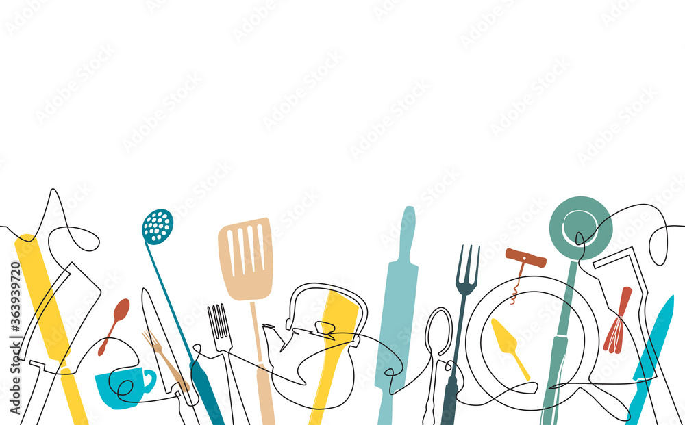 Cooking Pattern. Background for your design works. One Line Drawing of ...