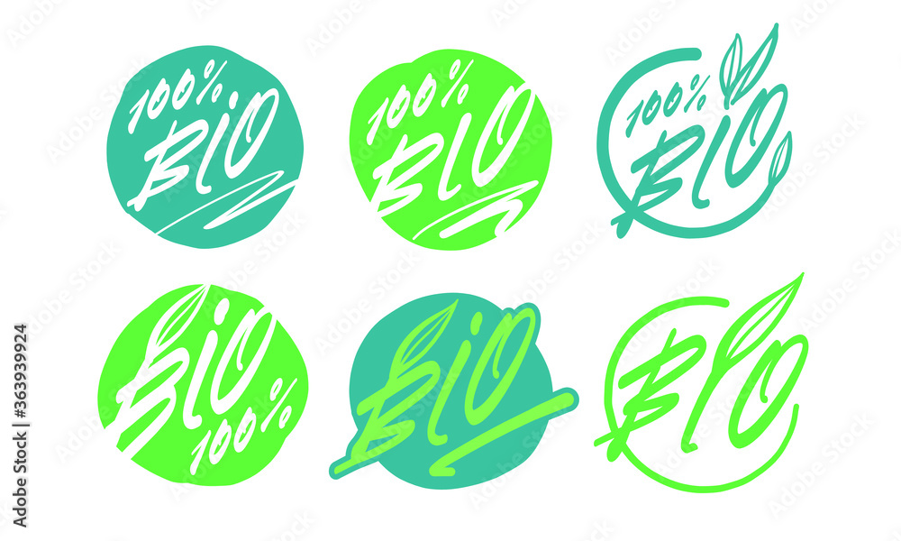 Bio icons and labels design in vectors. Biological labels Hand draw ...