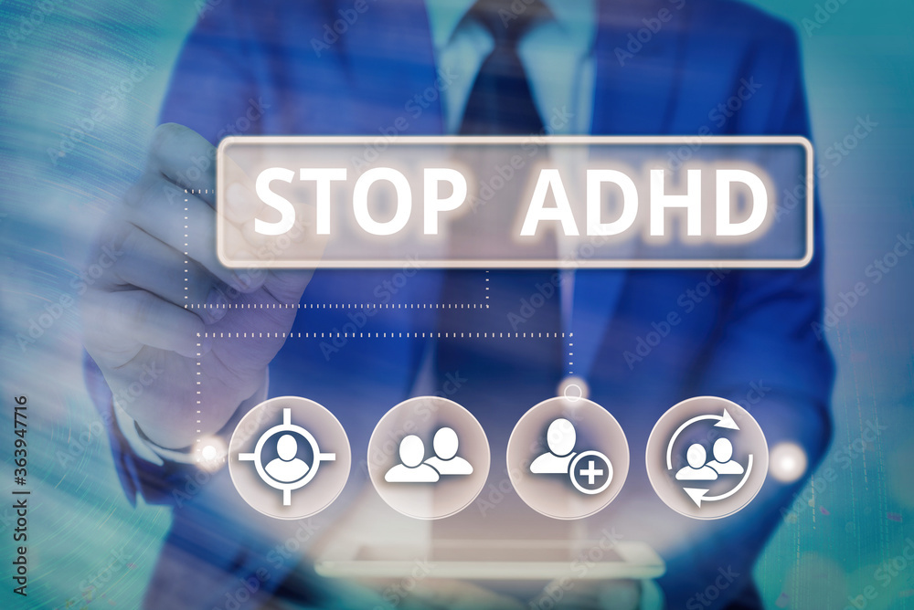 Writing note showing Stop Adhd. Business concept for treat a disorder ...