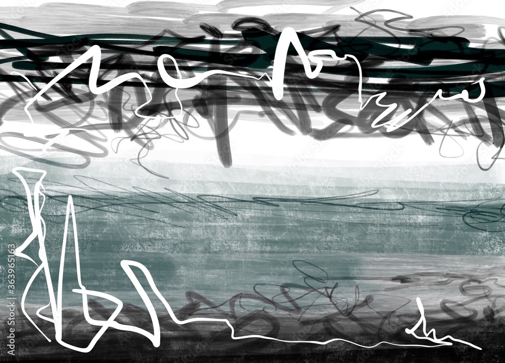 ABSTRACt gestrual linear fluid scribble graffitti style modern ...