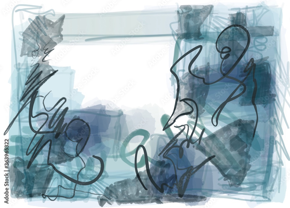 ABSTRACt gestrual linear fluid scribble graffitti style modern ...