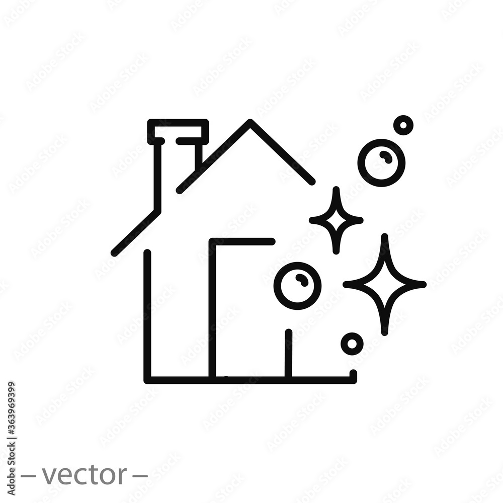 clean house icon, home wash, service cleaner, thin line web symbol on ...