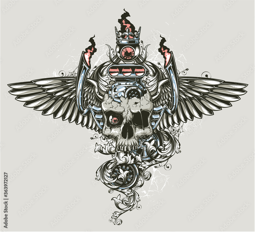 Skull with dragster engine Stock Vector | Adobe Stock