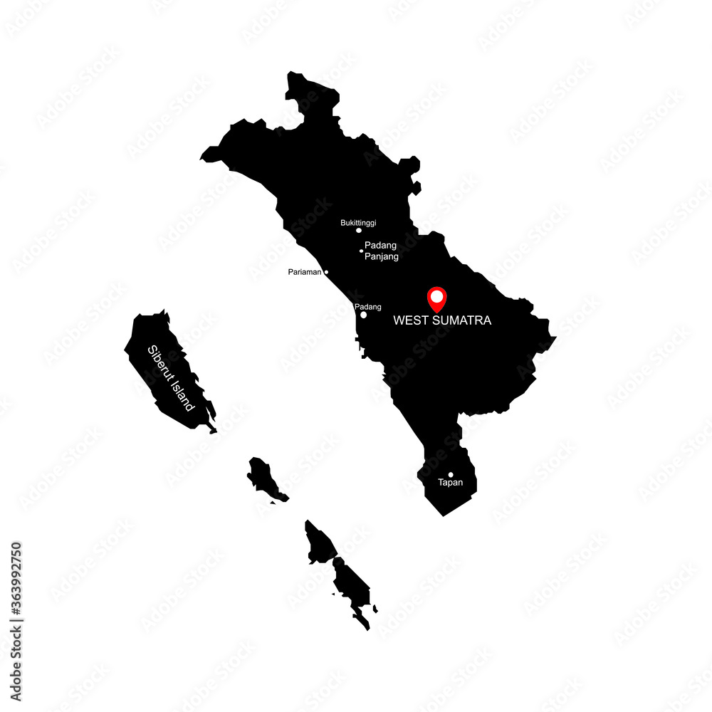 Black and white map of West Sumatra province in Sumatra Island in ...