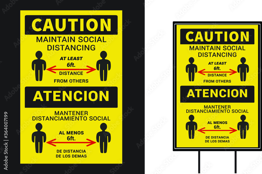 Caution Maintain social distancing for your safety keep 6 feet distance ...