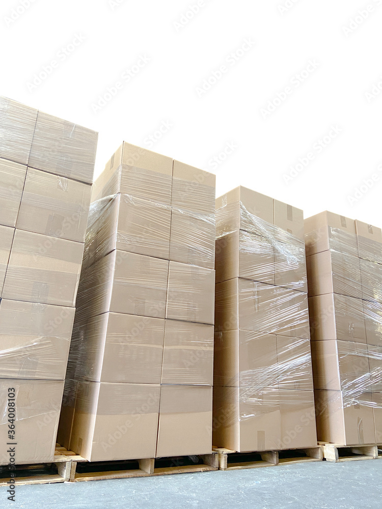 Packed boxes on a pallet on a white background Stock Photo | Adobe Stock