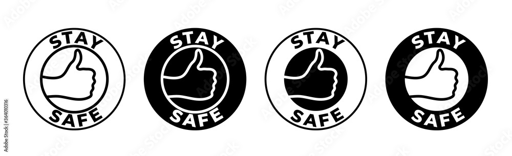 Vector illustration, 4 badges with the words "STAY SAFE" on, and a ...