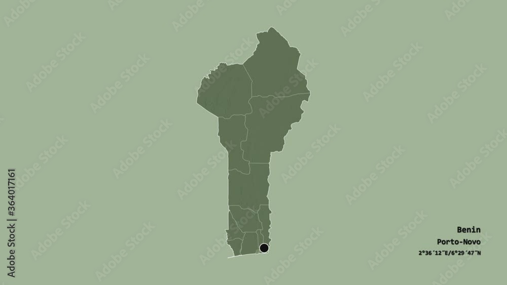 Zou, department of Benin, with its capital, localized, outlined and ...