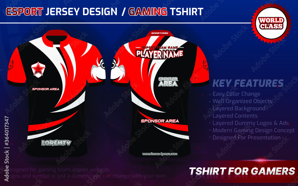 Gaming Tshirt or Esport Jersey Uniform Designs Template with Clean and ...