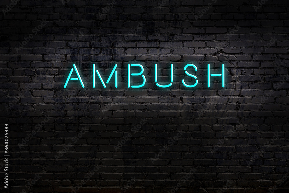 Neon sign. Word ambush against brick wall. Night view Stock ...