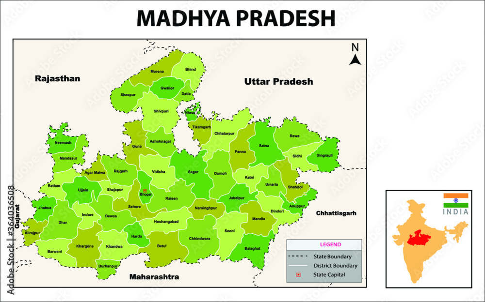 Madhya Pradesh Map. Political and administrative map of Madhya Pradesh ...