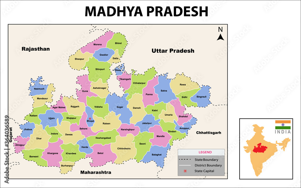Madhya Pradesh Map. Political and administrative map of Madhya Pradesh ...
