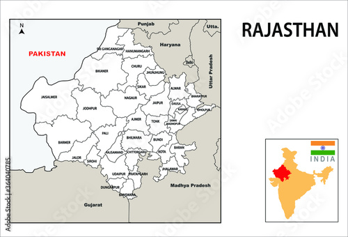 Photo Video Store - Rajasthan map. Political and administrative map of ...