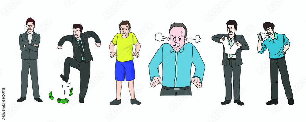 angry Man character set. different emotions male character. Handsome ...