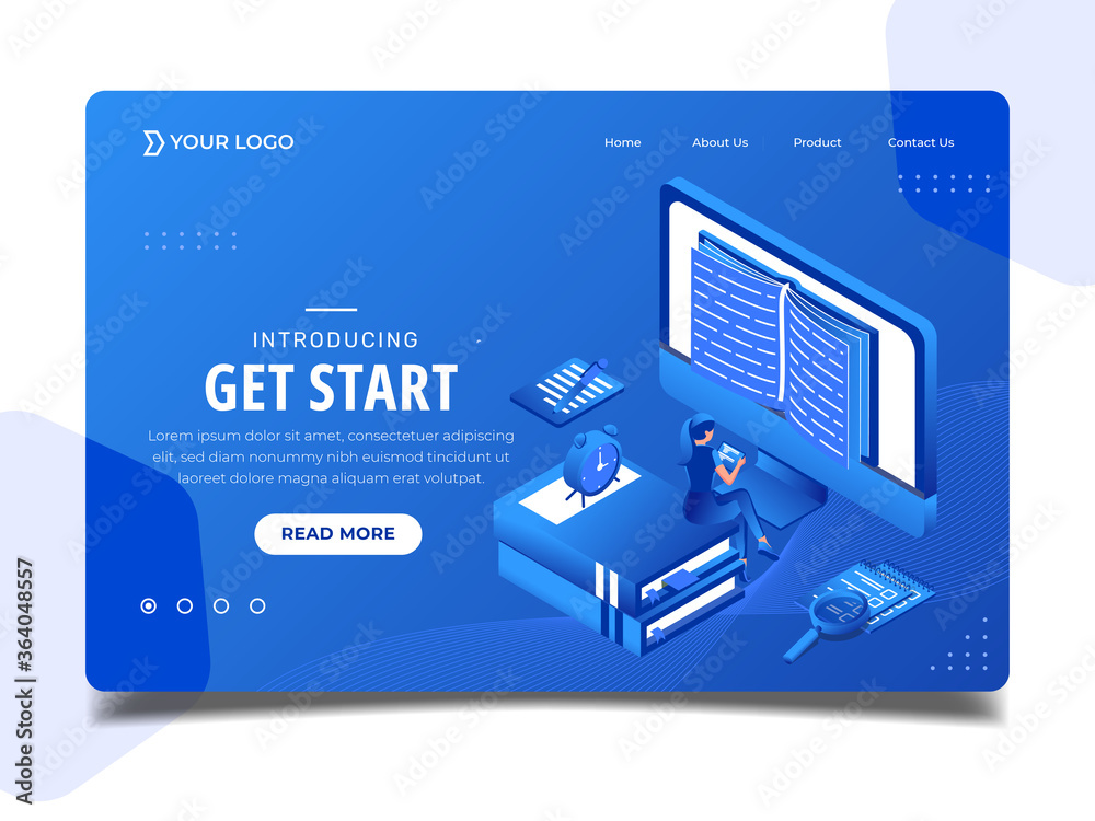 E-learning introduction landing page illustration template. Female with ...