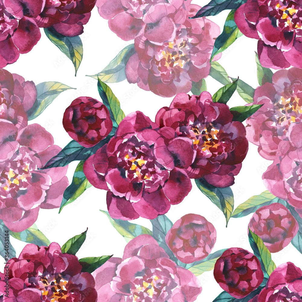 Seamless background, floral pattern with watercolor flowers pink ...