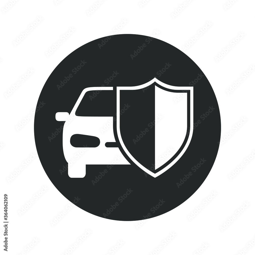 Car behind shield graphic icon. Car insurance sign in the circle ...