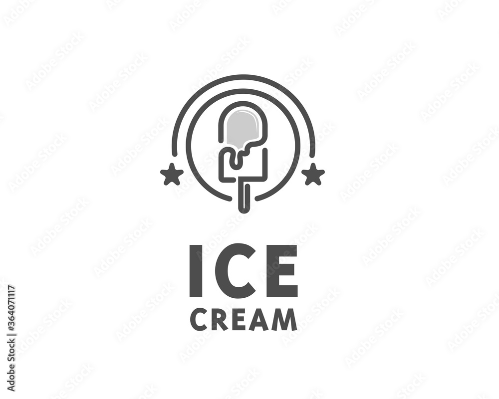 circle ice cream line art vintage logo design vector illustration Stock ...
