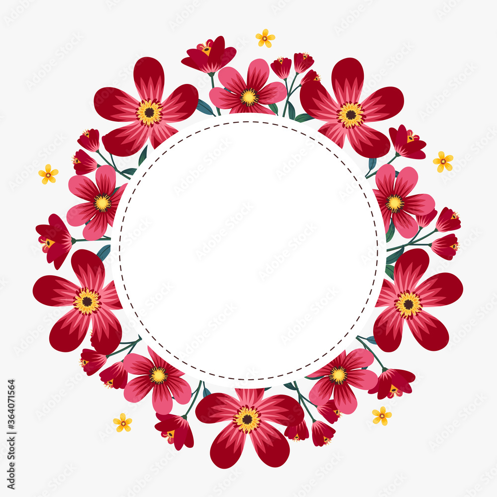 Vector peony flower circle shape frame drawing, Red and pink floral ...