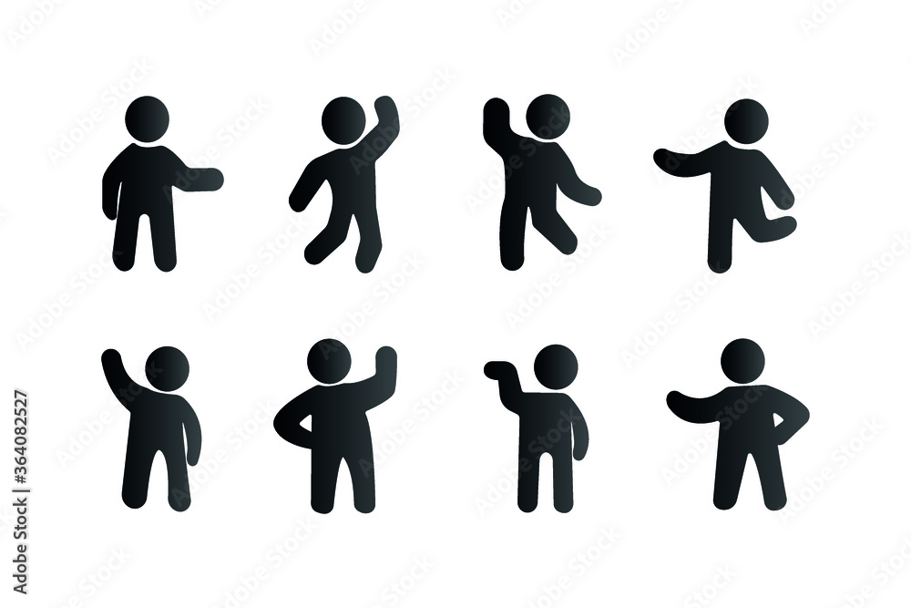 Stick figure man positions icon set. People symbol . Vector ...