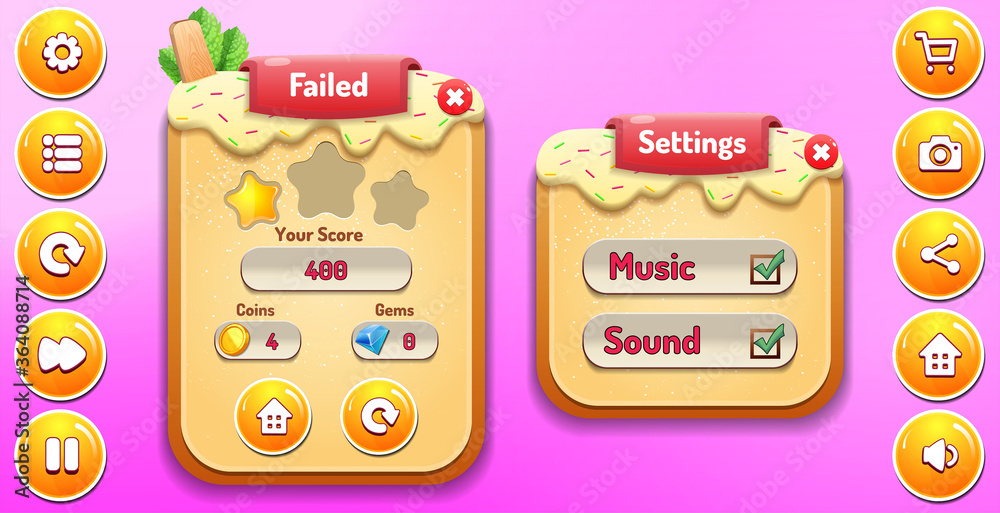 Candy Game UI menus popup Stock Vector | Adobe Stock